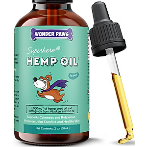 WONDER PAWS Organic Hemp Oil for Dogs – 9,000 mg of Hemp Oil with Alaskan Salmon Oil & Omega 3 Fatty Acids - Hemp for Pets, Joint Health, Anxiety Relief, Calming, Skin & Immune – 60 ml Hemp Oil Drops