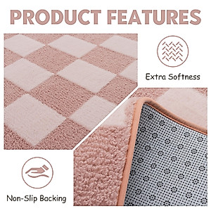 Btargot 6×9ft Light Pink Checkered Area Rug for Living Room, Princess Prince Castle Modern Abstract Checkerboard Throw Rugs Anti-Skid Fluffy Plush Carpet for Kids Boys Girls Home Nursery Decorative