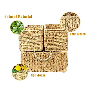 ATHENA HOME Set of 3 Wicker Divided Storage Basket Woven Basket Hyacinth for Organizing Bathroom, Kitchen Shelves Office Supplies Organization Rectangular Tray, Use on Bathroom Vanity, Countertop.