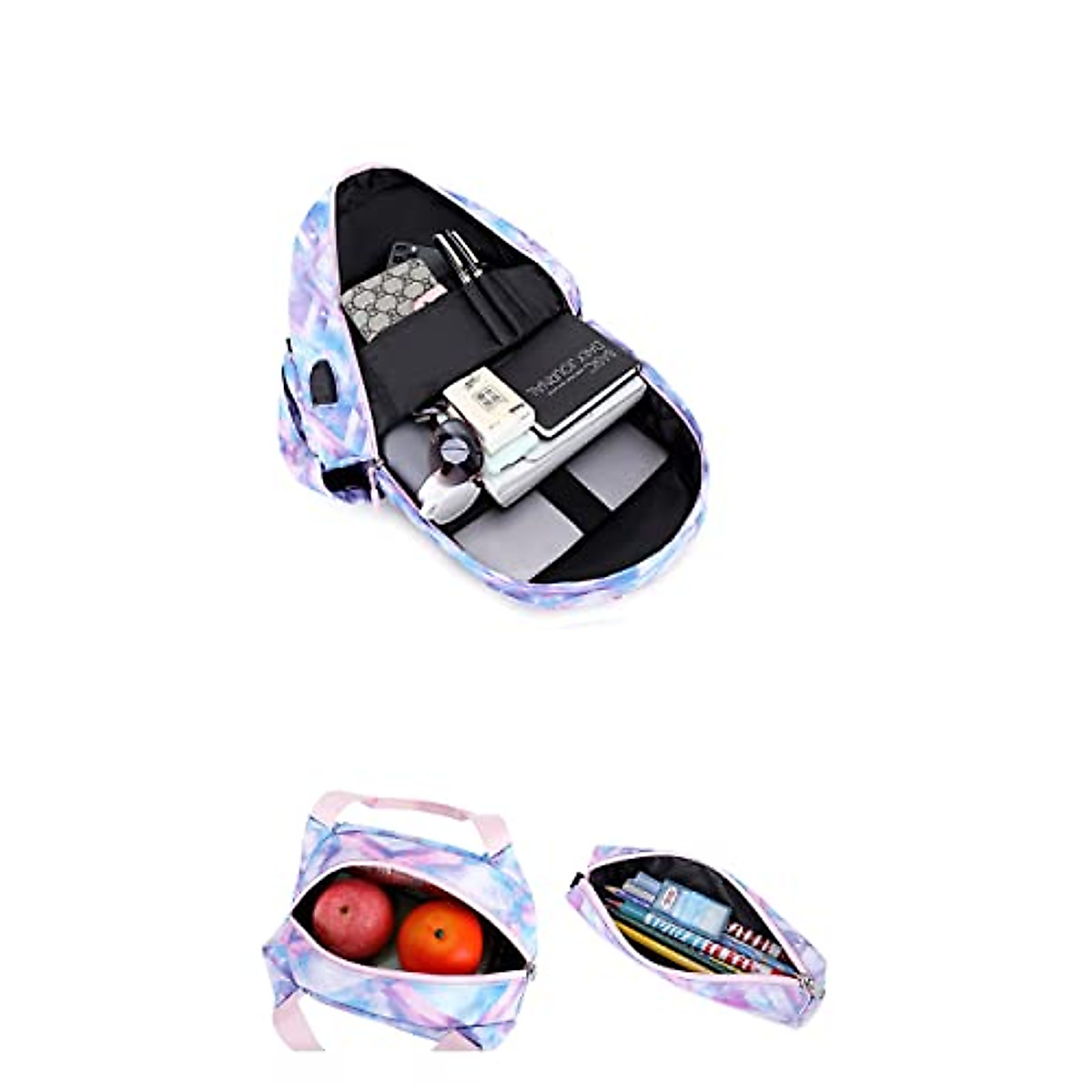 Rcuyyl Teens Bookbag Schoolbag 3pcs Set Backpack 3pcs Set Cute Kawaii Rucksack for School Bag Cute Aesthetic Backpack Travel Rucksack School Bag (Black)