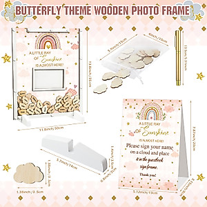 Thyle 65 Pcs Baby Shower Guest Book Alternative He or She Gender Reveal Baby Shower Favors Baby Shower Sign in Guest Book with 60 Wooden Hearts Baby Shower Picture Frame Birthday Decor (Boho Rainbow)
