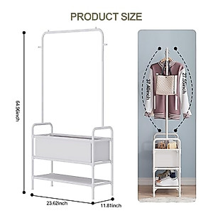 TGRNF 3 Tier Laundry Free Standing Clothing Racks for Hanging Clothes Kids Wardrobe Rack Small Organizer Rolling with Shelves for a Tiny Room Heavy Duty on Wheels Garment Portable Closet white