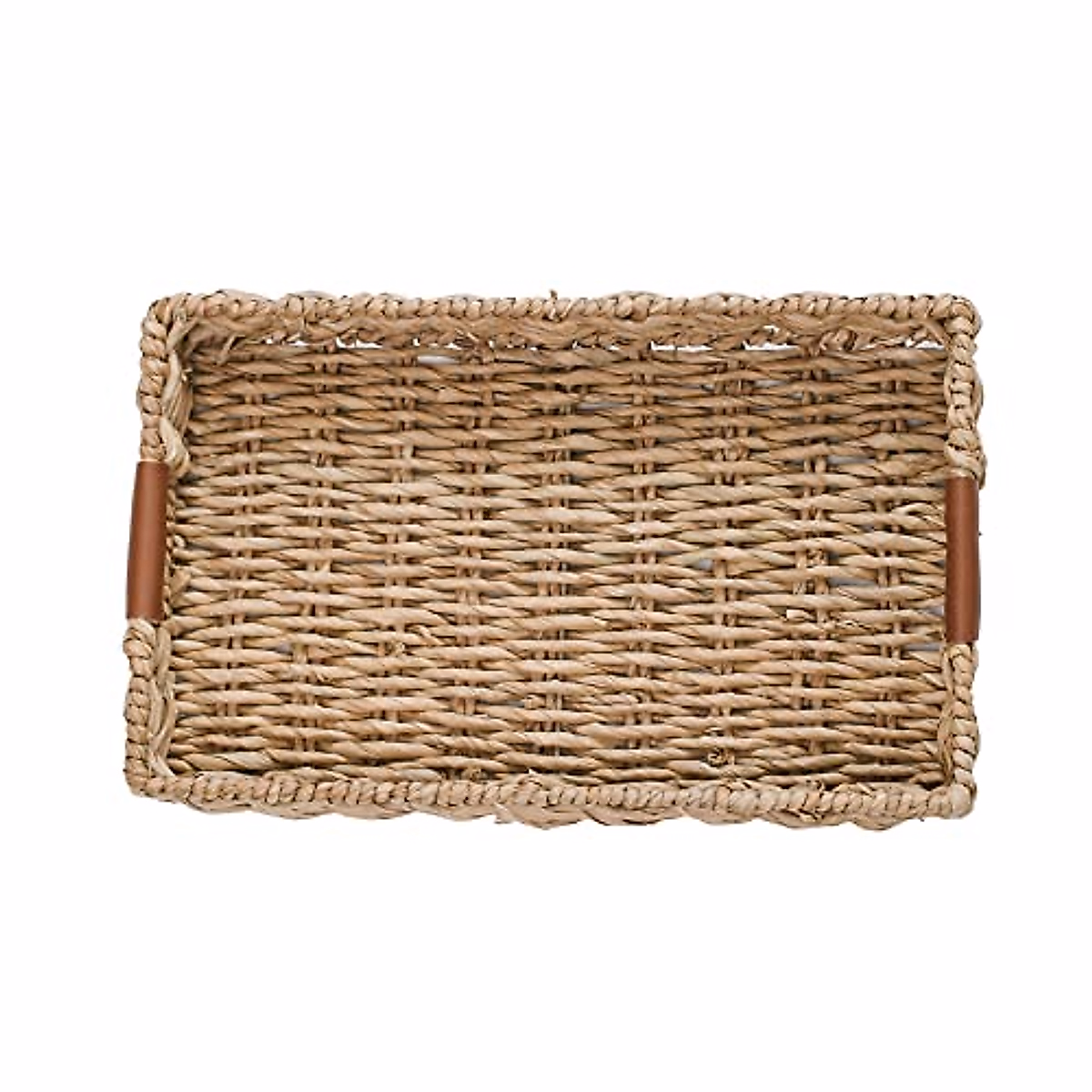 Large Decorative Rattan Woven Serving Tray + Leather Handles 20''x12’,Rectangle Wicker Centerpiece,Boho Kitchen + Home Decor Basket,Coffee Table Organizer,Summit Living,All Occasions Tan