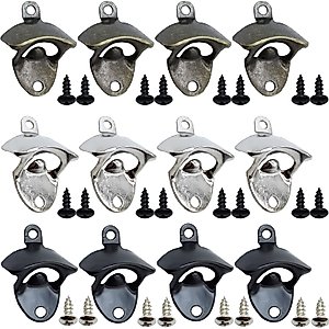 TIHOOD 12PCS Wall Mounted Bottle Opener Vintage Beer Bottle Opener Suitable for Bars KTV Hotels Homes（Green Bronze, Silver, Black）