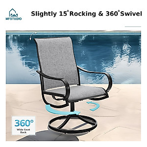 MFSTUDIO Patio Dining Set for 4, All Weather Outdoor Furniture Set with 4 Sling Swivel Chairs, 1 Square Metal Table, Light Grey Fabric