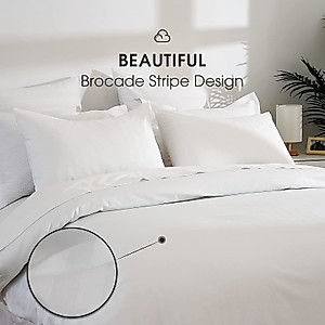 David's Home Cotton Blended Duvet Cover Set King, Ultra Soft Cozy Check Gingham Comforter Cover Set, Yarn Dyed Geometry Plaid Bedding Set 3 PCS for All Season,106"*92",Off White