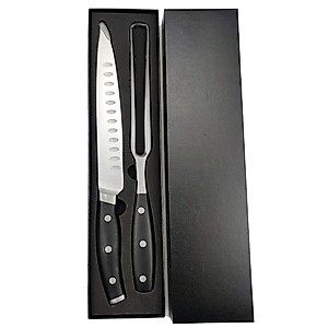 Carving Knife and Fork Set - with 8" Carving Knife &8" Straight Metal Fork Triple-Rivet German Steel Forged Kitchen Carving Set, Professional Meat Carving Knife Gourmet BBQ Tool Set