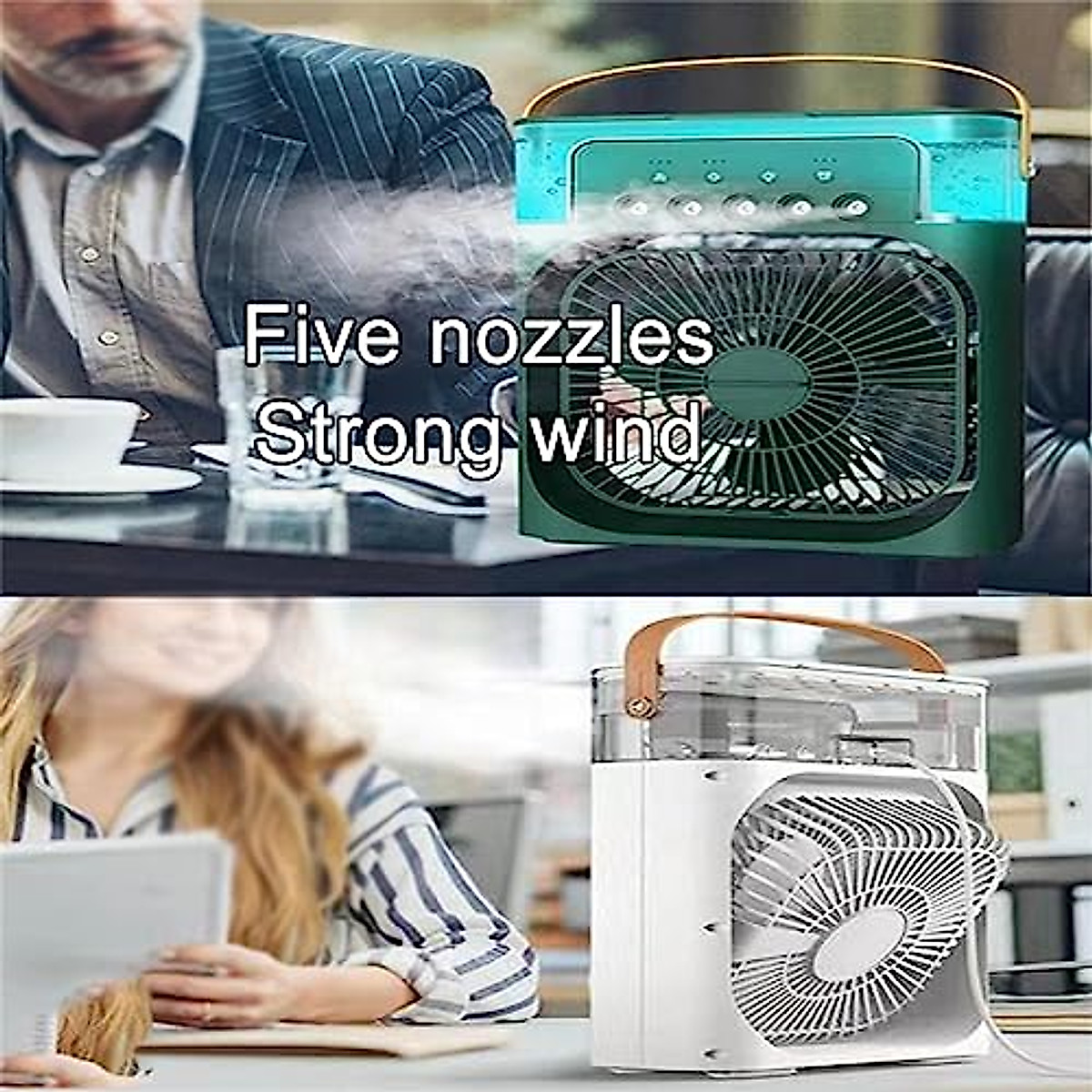 3 in 1 Air Cooler,Mini Portable Air Conditioners Fan with 3-Speeds/5 Humidifier Misting Hole/7 Colors Light,USB Rechargeable,Humidify Air Cooler,Adjustable Wind Direction,For Office Home (White)