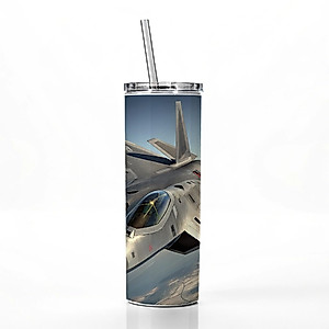 F-22 Raptor US Air Force Air Superiority Fighter Plane Skinny Tumbler 20oz with Straw Insulated Water Bottle Gift