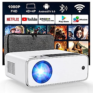 GROVIEW Smart Projector 4K Supported - 9500 Lux 1080P FHD Outdoor Movie Projector with WiFi Bluetooth, APP Control, 4D Correction, AndroidTV 9.0, Office-Software, Portable Projector for Home Theater