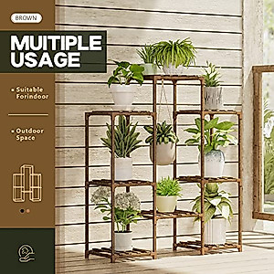 Bamworld Hanging Plant Stand Indoor Large Plant Shelf Outdoor Plant Rack Wooden Tiered Plant Holder for Multiple Plants for Window Garden Balcony Patio Living Room