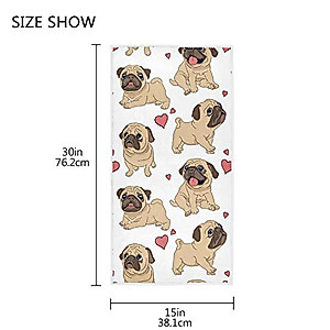 MOYYO Funny Cartoon Dogs Pugs Puppies Hand Towel Soft Highly Absorbent Large Hand Towels 15 x 30inch Fingertip Towels Bath Towel Multipurpose for Hand Face Bathroom Gym Hotel Spa
