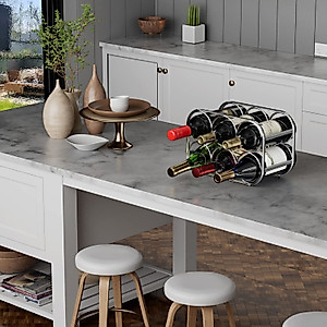 Buruis 6 Bottle Countertop Wine Rack - Freestanding Modern Metal Small Wine Rack - Tabletop Wine Holder Stand for Cabinet, Pantry, and Kitchen Decor - No Assembly Required - Silver