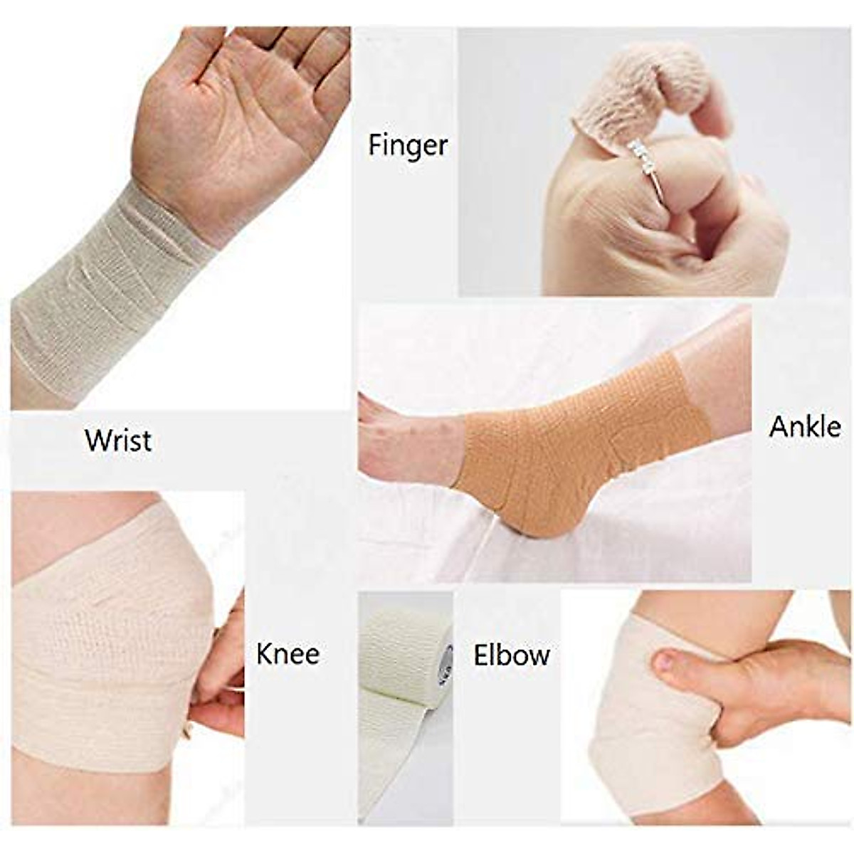 VNDEFUL 6 Rolls Self-Adherent Tape Pressure Wrap Bandage Rolls Stretch Athletic Strong Elastic First Aid Tape for Sports, Wrist, Ankle, 1Inch X 5Yards (Color Random)