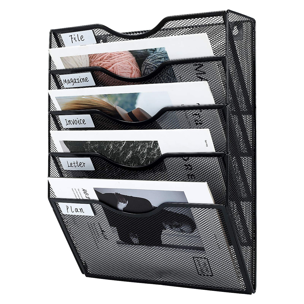 PAG Hanging Wall File Holder Mail Organizer Wall Mount Document Letter Rack, 5-Tier, Black