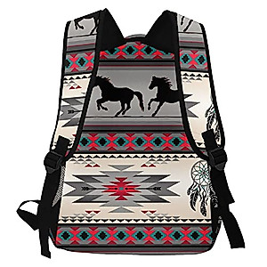 RIUARA Native American Boho Aztec Horses Pattern Backpack Bookbags for Adult&Teeens Shoulder School Bags for School Office Travel