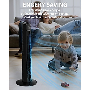 VEOHAUT Tower Fan-Oscillating Fan for Home, Quiet, Cooling, LED Display, 12-Hour Timer, 36'' Electric Black Standing Bladeless Fan with Remote for Bedroom, House, Office, Living Room