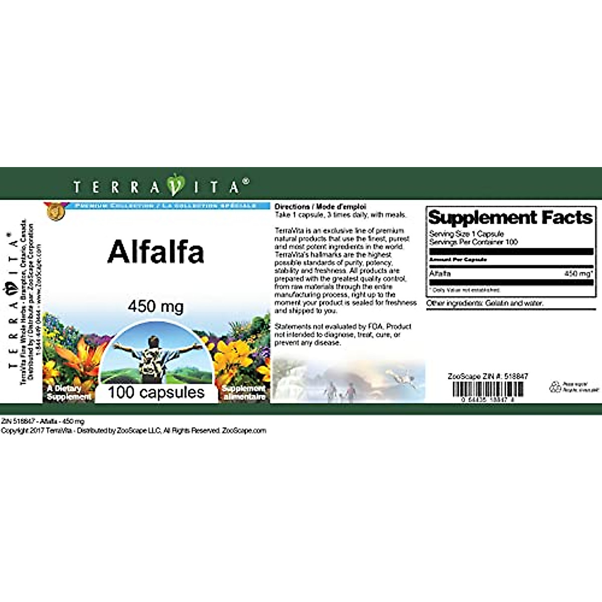 TerraVita Alfalfa - 450 mg (100 Capsules, ZIN: 518847)