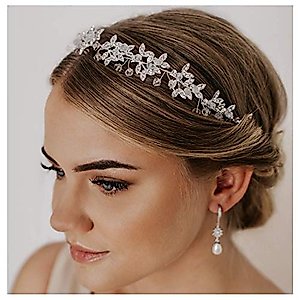 SWEETV Silver Rhinestone Wedding Headband Tiara Crystal Headpiece Bridal Hair Accessories for Bride Women