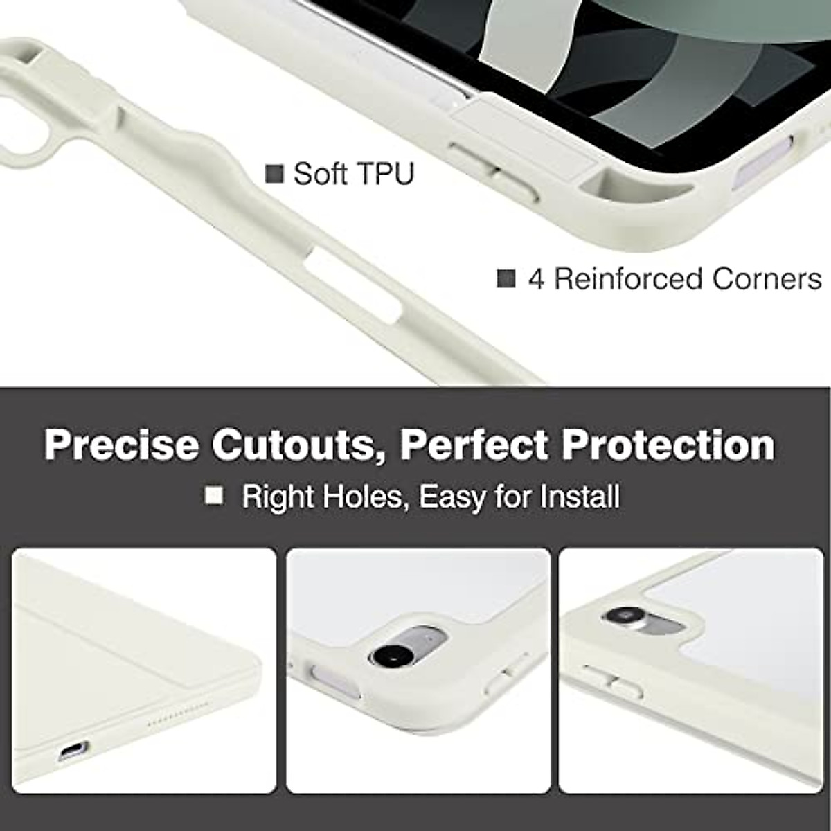 iPad Air 5/4 Case, iPad Air 5th/4th Gen Case for 10.9 Inch 2022/2020 Model, Auto Wake/Sleep Cover, Protective Cover with Pencil Holder, Clear Transparent Back Shell, Smart Trifold Stand (White)