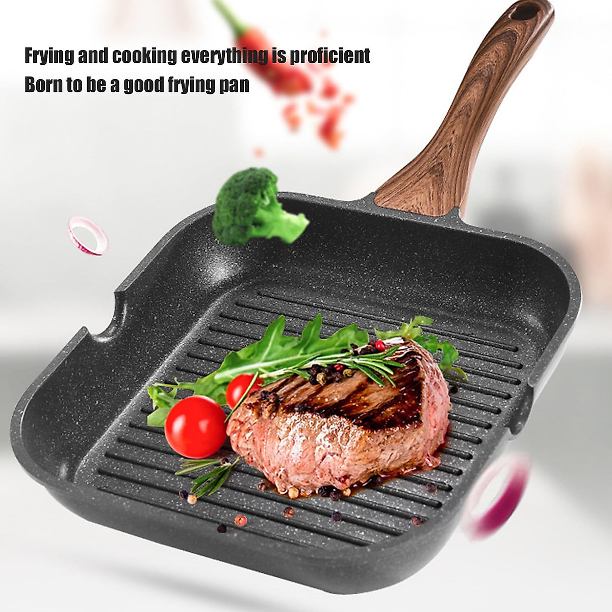 Marooma Grill Pan for Stove Tops, for Induction Cooking, Square Aluminum Frying Pan Ideal for Steak, Bacon, and More, Suitable for Culinary Enthusiasts and Home Chefs(9.4")