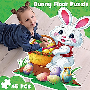 Easter Basket Stuffers for Toddlers Kids, 45PCS Bunny Floor Puzzle for Kids Age 4-8 Large Jigsaw Puzzles Easter Gifts for Boys Girls Egg Hunt