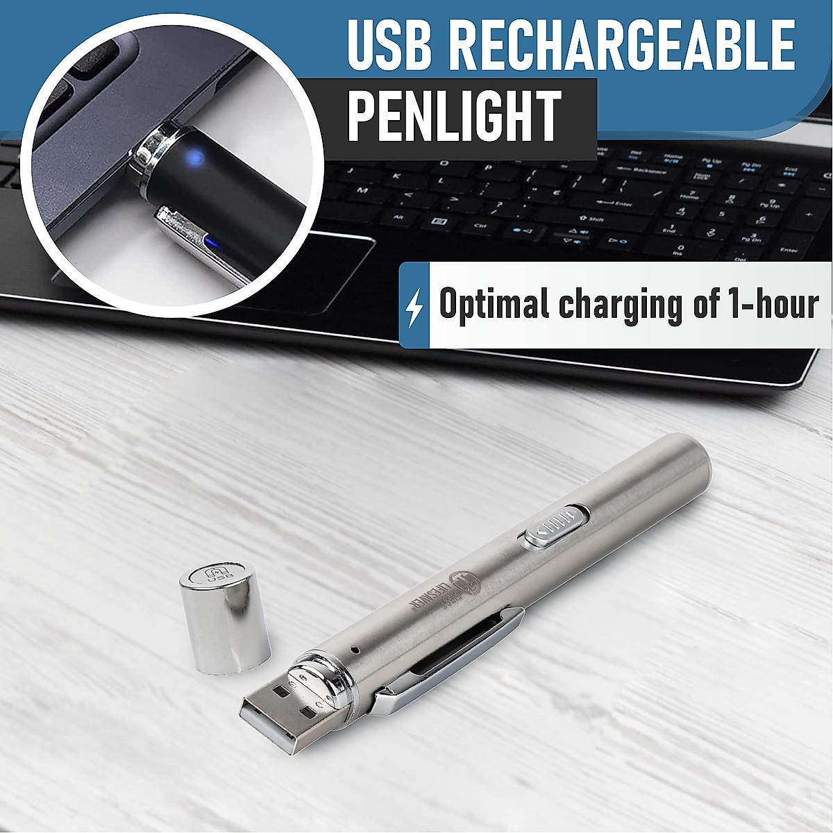 First Lifesaver Dual Beam LED Penlight for Nurses, Doctors, and Medical Professionals, Check Pupil Response, Ear, Nose, and Throat, Slim USB Rechargeable Flashlight (2 Sliver)