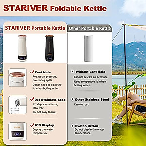 Stariver Travel Electric Kettle, 350ML Vacuum Insulated Stainless Steel Water Bottle with 4 Temperature Control, Portable Electric Tea Kettle, BPA-Free Small Electric Kettle with Keep Warm & Fast Boil