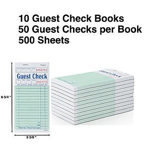 BERYLAND Server Note Pads - Guest Checks - Waitress Notepad, Double Sided, Pack of 10 Pads of 50 Sheets