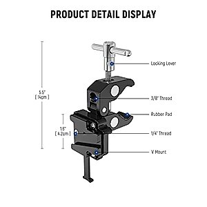 NEEWER Mini V Mount Battery Plate with Super Crab Clamp, V Lock Battery Clamp with QR Lock, Wider Open for Tripod Photography Light Stand C Stand Gimbal Shoulder Rig Compatible with SmallRig, PS003