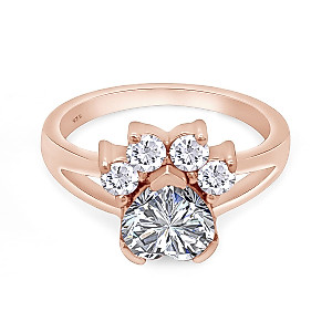 Wishrocks Heart & Round Cut White Cubic Zirconia Paw Print Ring Jewelry For Women In 14k Rose Gold Over Sterling Silver Ring Size- 6.5