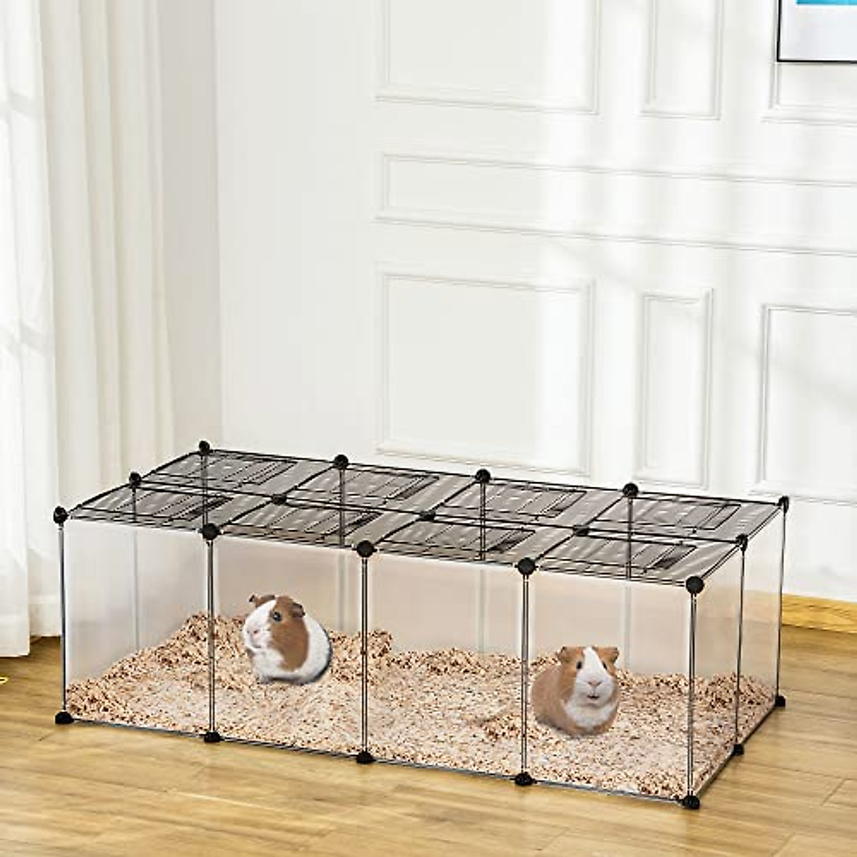 PawHut Pet Playpen Small Animal Cage Transparent Customizable Fence with Door for Hamster, Guinea Pigs, Chinchilla, 14 x 18 in