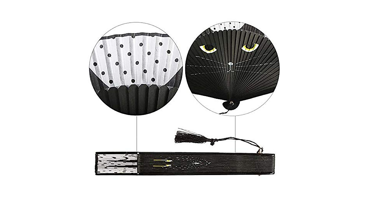 Cartoon Cat Folding Silk Fan - Elegant Handheld Fan for Weddings & Parties