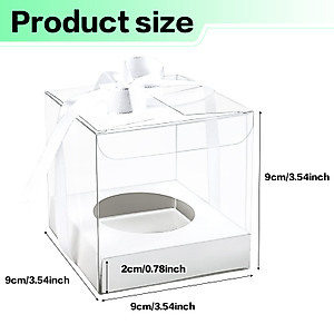 GothaBach 20 Pcs Clear Cupcake Containers with Ribbons, 3.5'' Clear Boxes for Cupcakes, Wedding Party Cupcake Carriers with Inserts and Ribbon, Clear Cupcake Display Boxes (White)