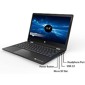 Gateway Newest Touchscreen 11.6 HD 2-in-1 Convertible Laptop in Black Intel N4020 4GB RAM 64GB SSD Mini-HDMI Webcam Windows 10 S