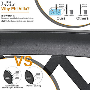 PHI VILLA Patio Dining Stackable Chairs, Outdoor Wrought Iron Furniture Set Bistro Chairs with Armrest,Black (Square Pattern, 4 Set)