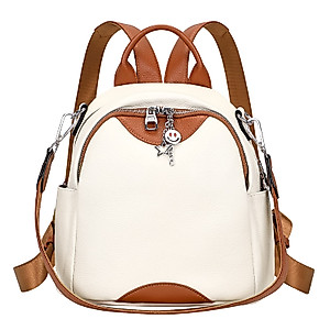ALTOSY Soft Genuine Leather Backpack for Women Small Convertible Backpack Purse Shoulder Bag for Ladies (S97 White/Brown)