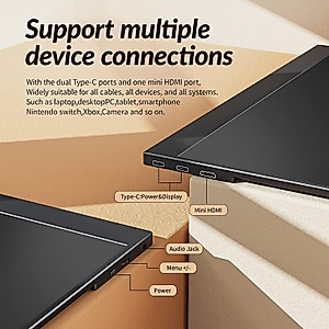 cocopar USB-C Portable Monitor - 15.6 Inch FHD HDR FreeSync Zero Frame USB-C Computer Display with Dual Type-C Mini HDMI for Laptop PC Mac Surface Xbox PS4 Switch, with Smart Cover