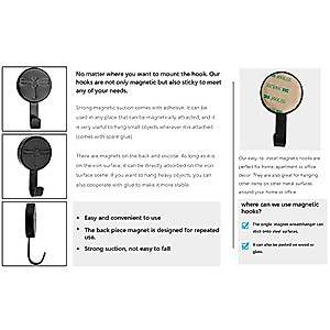 AOAOYING Magnetic Rubber Adhesive Hooks- Reliable Magnetic Hanger Adhesive Hooks Heavy Duty Stick on Wall Hooks for Indoor/Outdoor Hanging (Black 2 Pack)