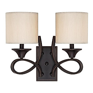 Westinghouse Lighting 6302700 Lenola Two-Light Indoor Wall Fixture, Amber Bronze Finish with Beige Fabric Shades