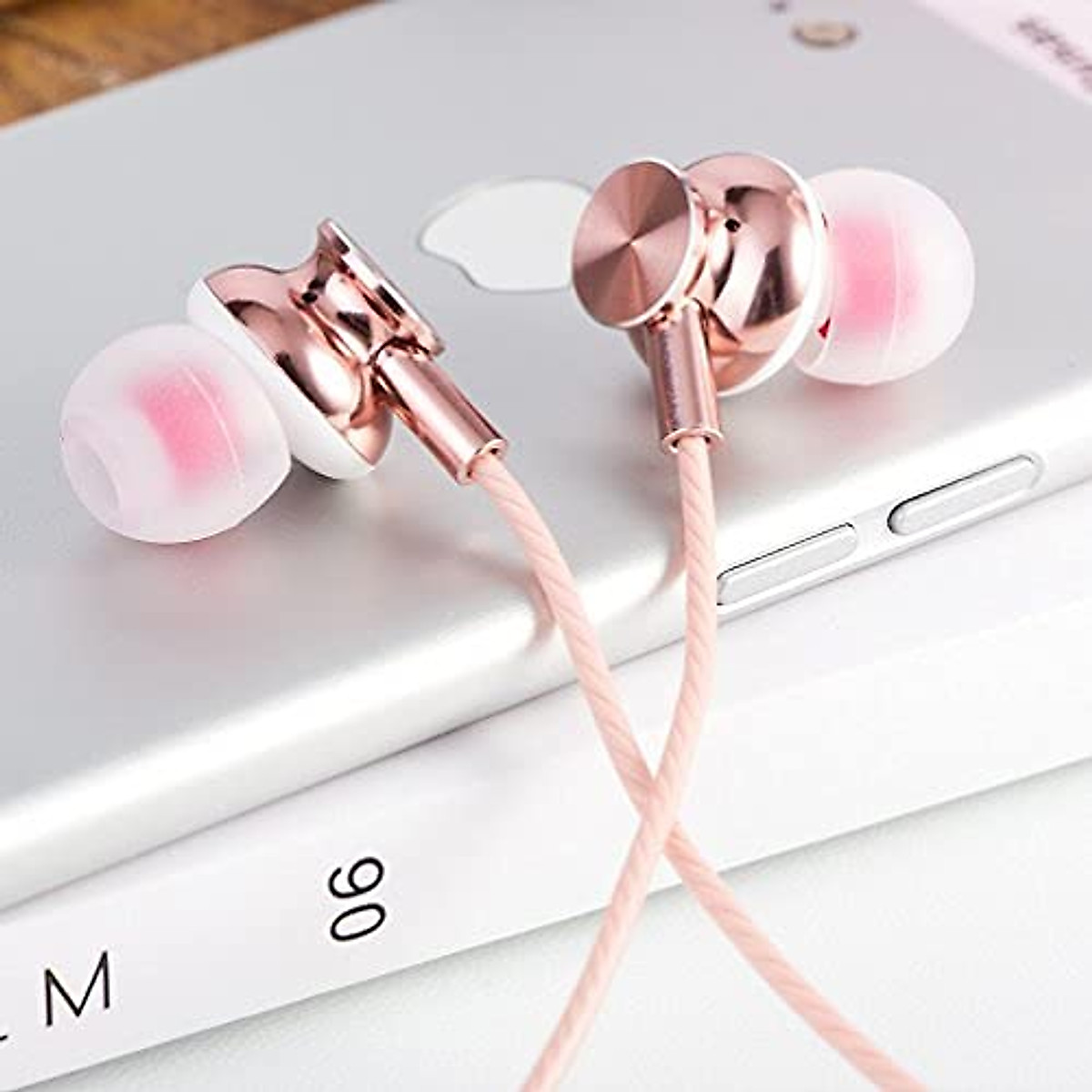 Mijiaer in-Ear Earbuds Wired, Wired Ear Buds with Microphone 3.5mm Jack Earphones Cute Headphones with Storage Case for Women, Girls, Teen Applicable for Small Ear (Rose Gold)