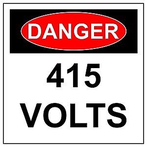 BannerBuzz Aluminum Safety Sign, Danger: 415 Volts Signs Black/Red on White (36" W X 24" H)
