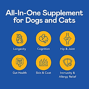 HUGGIBLES All-in-One Multi Liquid Multivitamin for Dogs and Cats – Daily Supplement with Digestive, Immunity, Allergy & Skin & Coat Support, Mobility Support – Antioxidant Blend for Longevity, 2oz