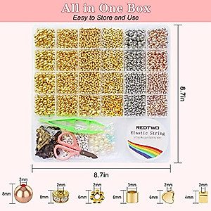 Redtwo 2400pcs Gold Beads for Jewelry Making, Spacer Beads Set with Gold Letter Beads and Elastic Strings, Bracelet Making Kit for Girls 8-12 Gifts