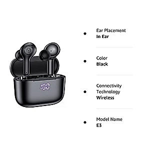 Wireless Earbuds Bluetooth Headphones 5.3 with 4-Mics Clear Call 50H Playback Waterproof Stereo Earphones with Wireless Charging Case LED Power Display in-Ear Headset for Workout/Home/Office Black