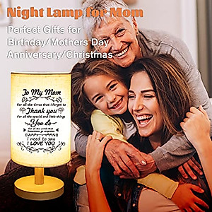 Funnli Gifts for Mom from Daughter Son - Mom Birthday Gifts - 9.1 Inch Fabric Wooden Desk Night Lamp Mom Gifts - Christmas Anniversary Birthday Gifts for Mom from Daughter