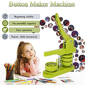 Button Maker Machine Pin Press Machine, Button Badge Maker Machine 58mm (2.25in), Installation-Free Pin Badge Making Machine with 100 pcs Button Making Supplies & Circle Cutter