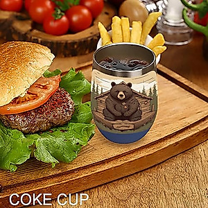 WYUSPGK 304 Stainless Steel Insulated Cup, Rustic Lodge Bear Print Smooth Rim, Durable & Reusable - Perfect for Office, Home, And Travel