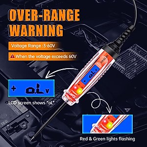 AWBLIN Automotive Test Light 3-60V DC Digital Light Tester with Voltmeter, Heavy Duty Auto Circuit Tester with LCD Backlight Display and LED Indication, Electric Test Pen with Illumination