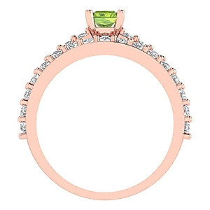 Clara Pucci 1.38ct Emerald Round Cut Pave Solitaire W/Accent Genuine Green Peridot Statement Bridal Ring Band Set 14k Rose Gold 10